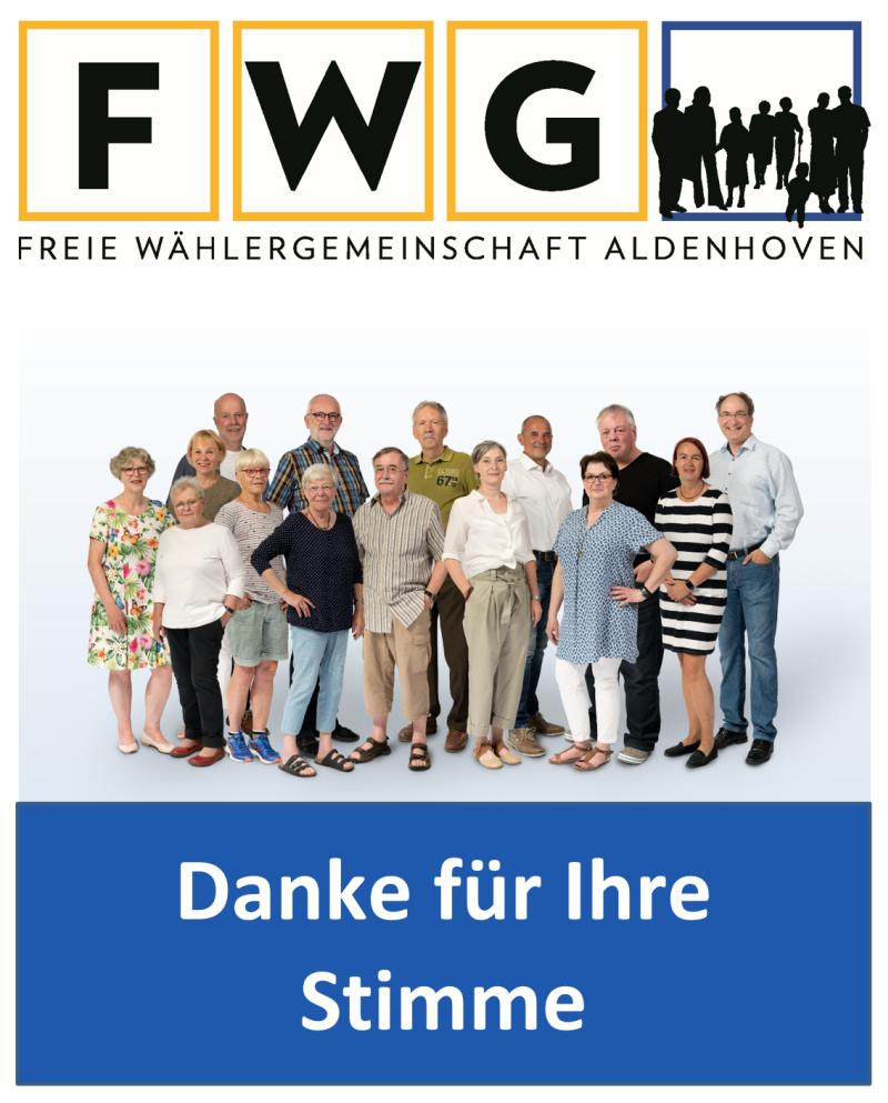 FWG zieht mit 11,69 Prozent wieder in den Rat ein. - FWG ALDENHOVEN